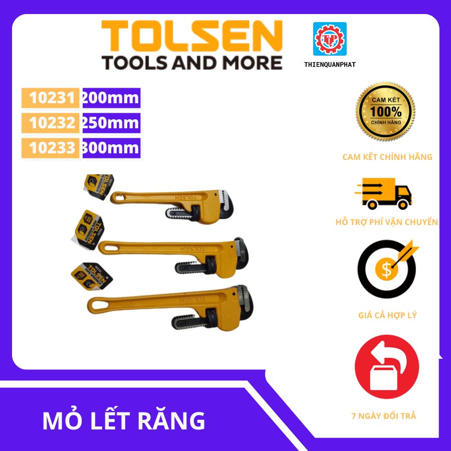 Mỏ lết răng Tolsen 10231 (200mm/8") 10232 (250mm/10") 10233 (300mm/12") đường kính kẹp mở rộng ...